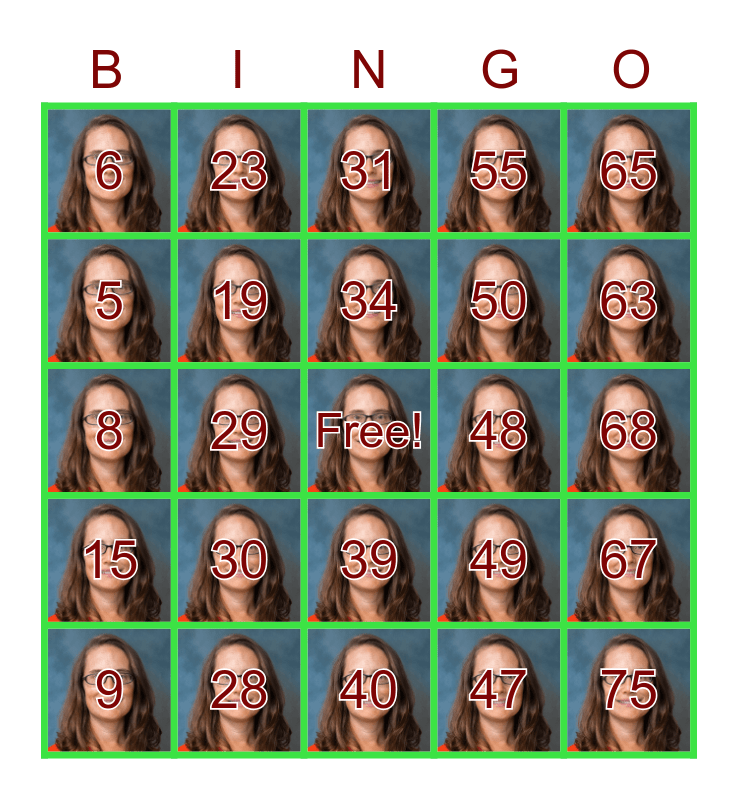 Number Bingo 1-75 Bingo Card