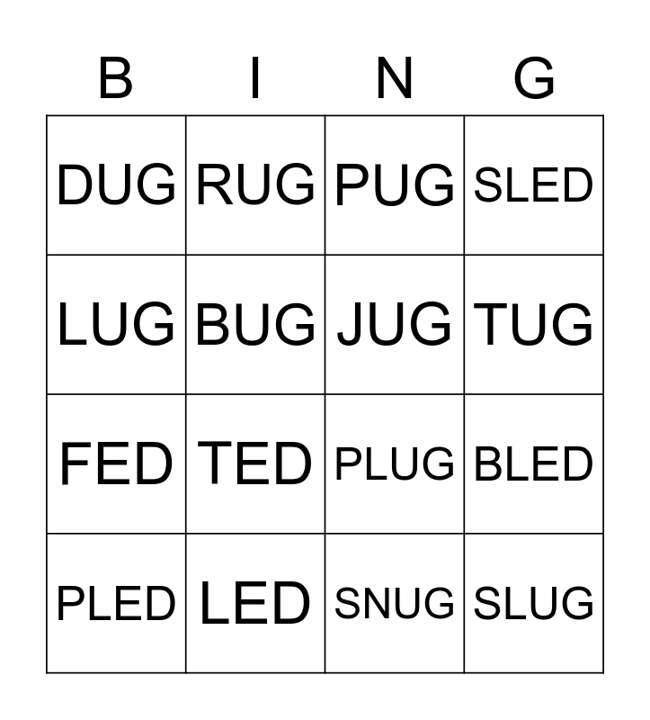 UG/ED Bingo Card
