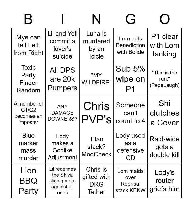 PogO Bingo Card