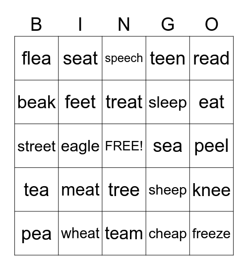 Long e Bingo Card