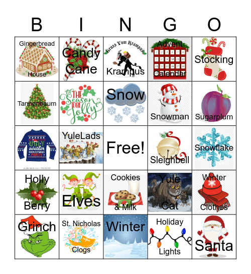 Winter Holidays Bingo Card