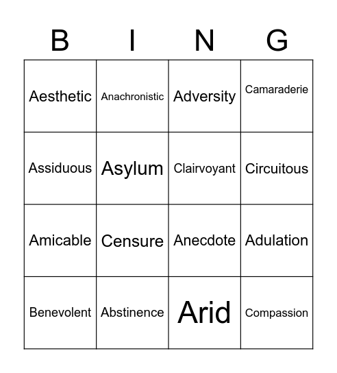 SAT Vocab Bingo Card