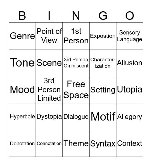 Elements of Literture Bingo Card