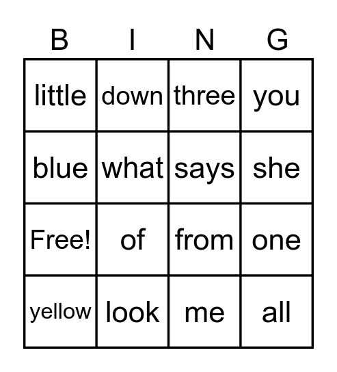 Tricky words Bingo Card