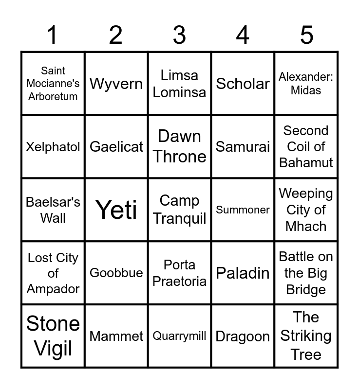 Pride FFXIV Bingo Card