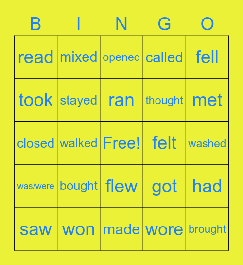 Simple Past Bingo Card
