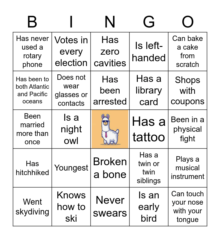 Know Your Peeps BINGO Card