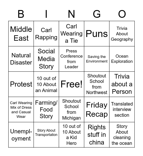 CNN 10 Bingo Card