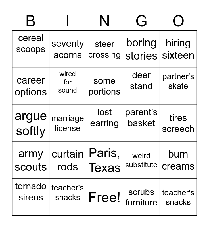 S/Z & R mixed bingo Card