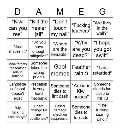 DAMEG goes uwu Bingo Card