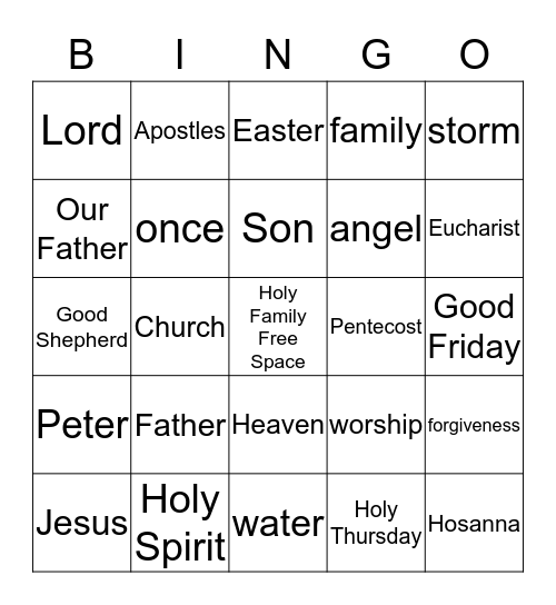 First Grade CCD Bingo Card
