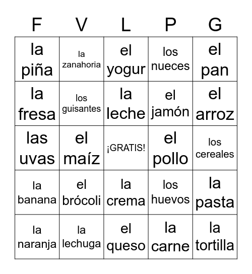 Lotería de Comida Saludable Bingo Card