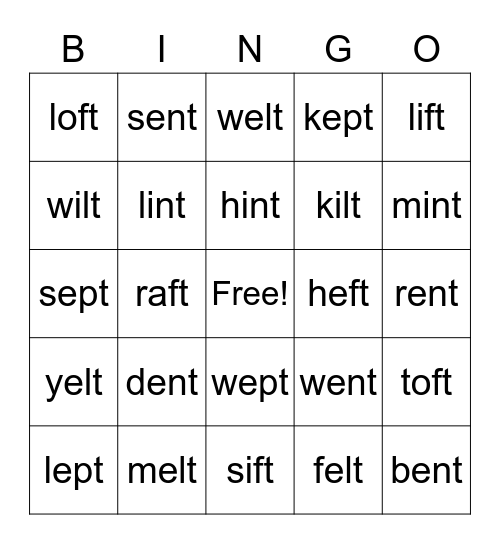 Ending Blends Bingo Card