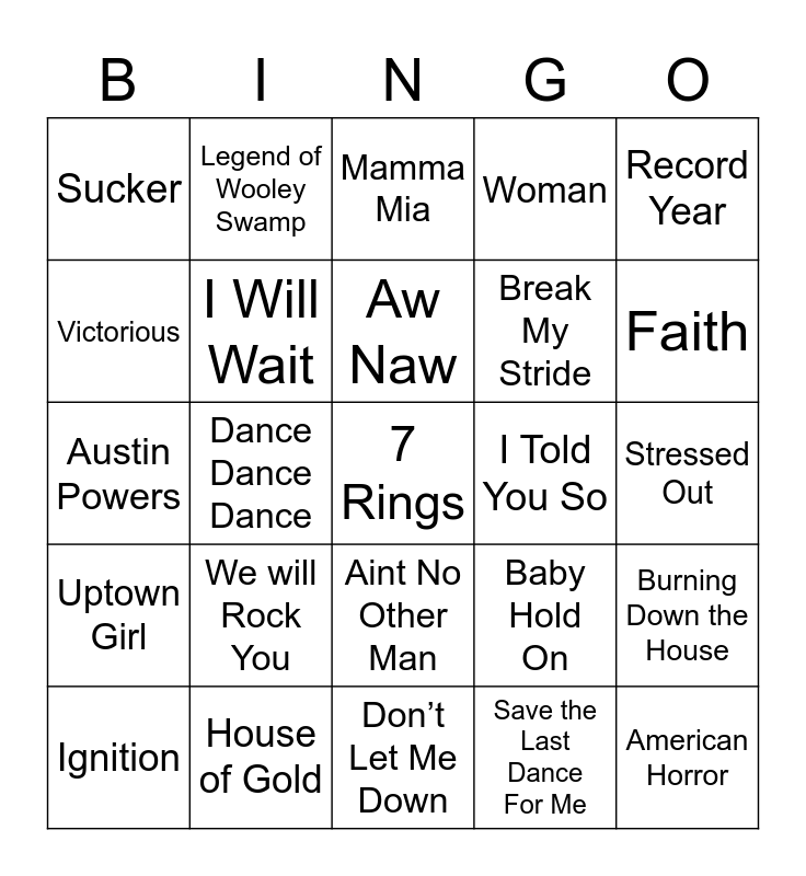 Music Bingo 61 Bingo Card