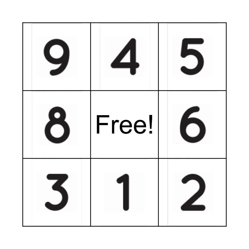 NUMBERS 0 - 10 Bingo Card
