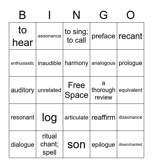 Unit 6 Vocab Bingo Card
