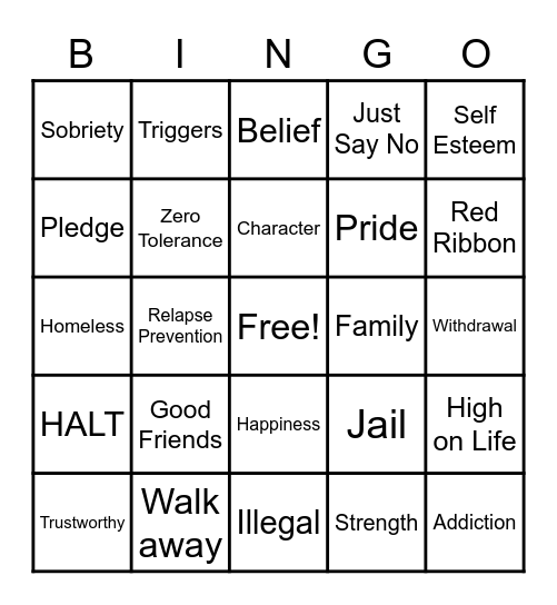Red Ribbon Week Bingo Card