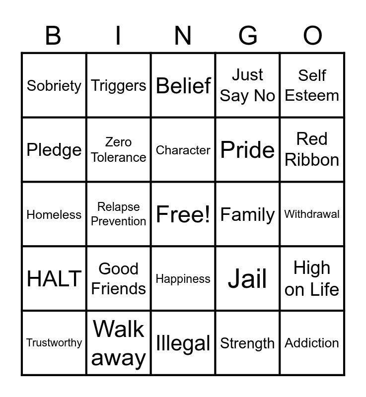 Red Ribbon Week Bingo Card