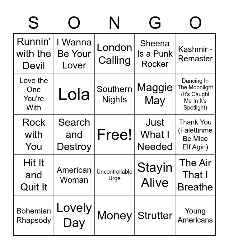 Through the Decades - '70s Bingo Card