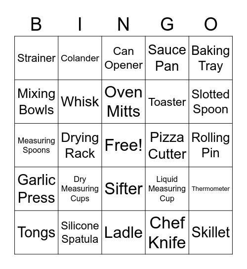 Kitchen Tools Bingo Card