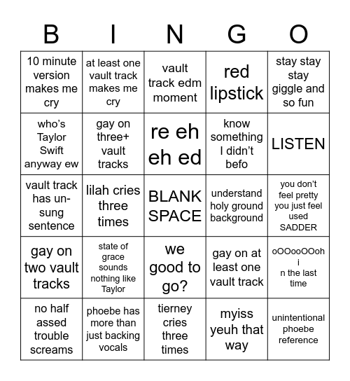 RED TV Bingo Card