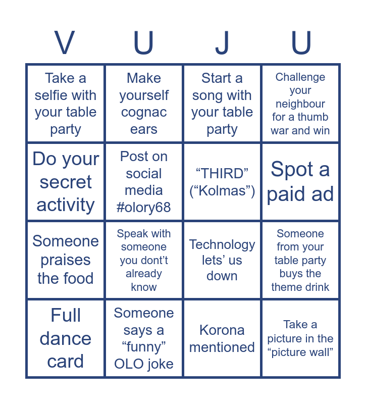 OLO s 68 Bingo Card OLO s 68 Bingo Card