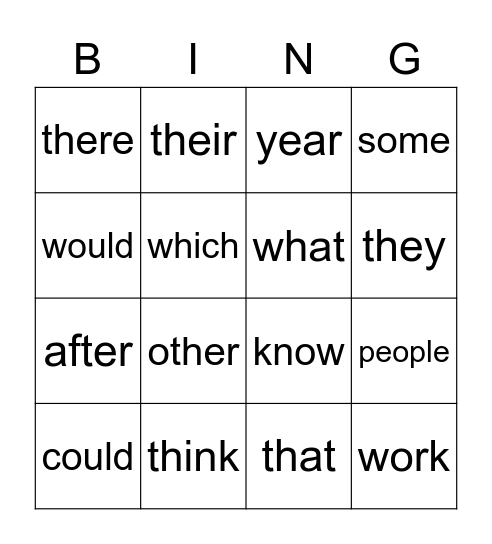 Words I Know Bingo Card