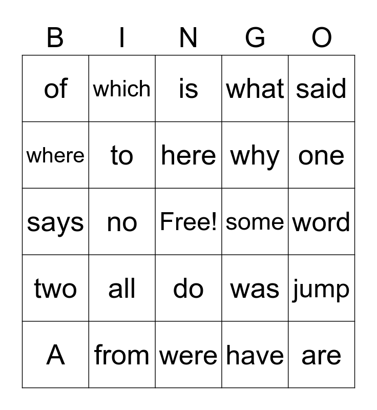 1st Grade Unit 1 Tricky Words Bingo Card