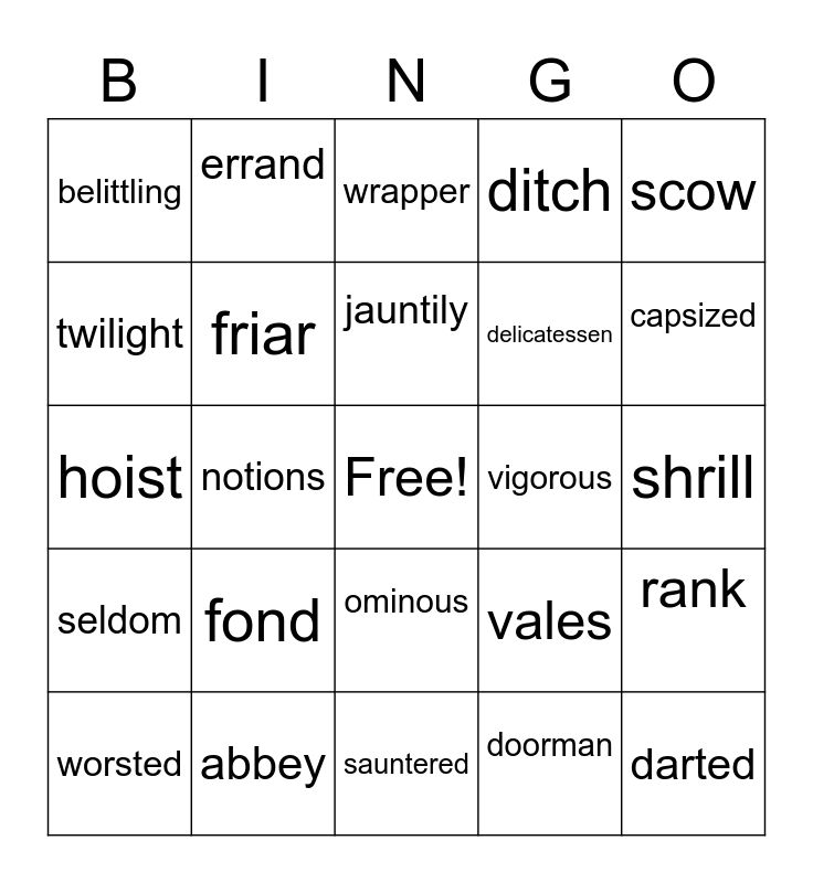 Stuart Little Bingo Card