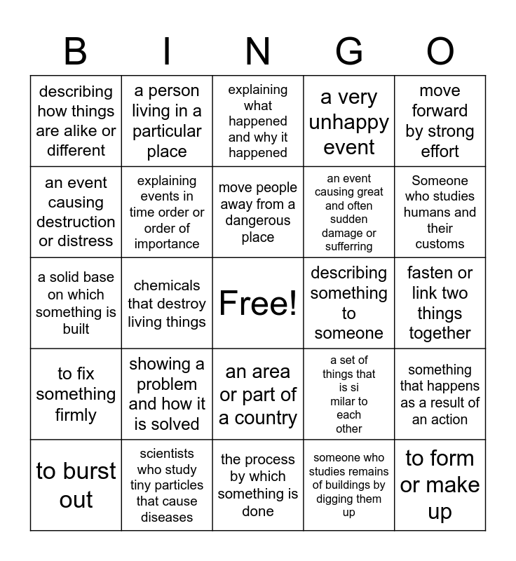 Dictionary Bingo Card Dictionary Bingo Card