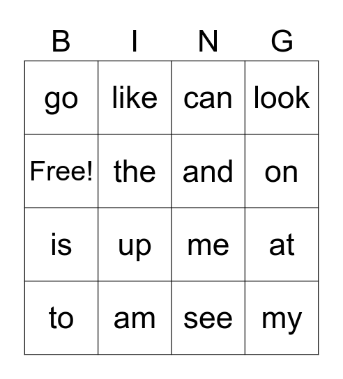 Sightword Level A Bingo Card