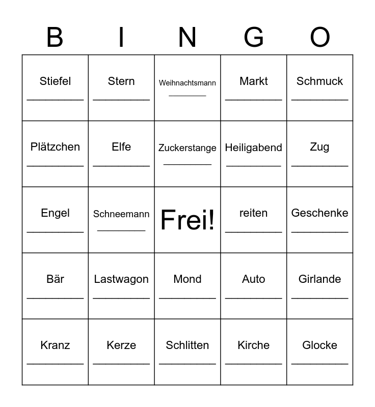 Weihnachten Bingo Card
