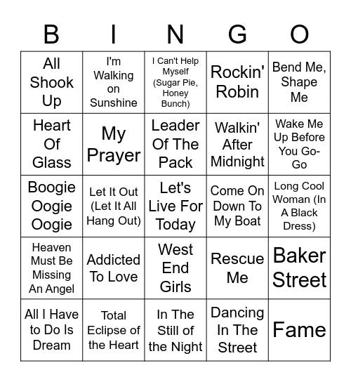 50's -60's-70's & 80's Mixer Bingo Card