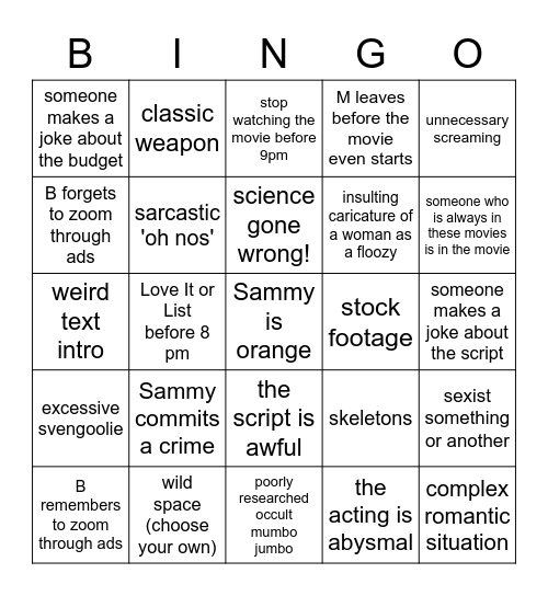 Svengoolie Bingo : Generation Three Bingo Card