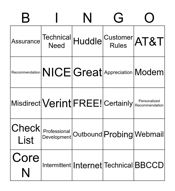 AT&T CARNIVAL Bingo Card