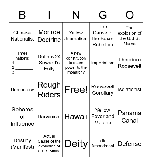American Imperialism Bingo Card
