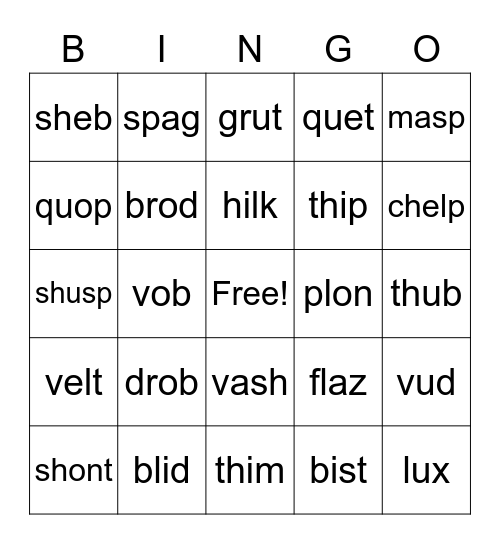 Nonsense Words Unit 3 Bingo Card