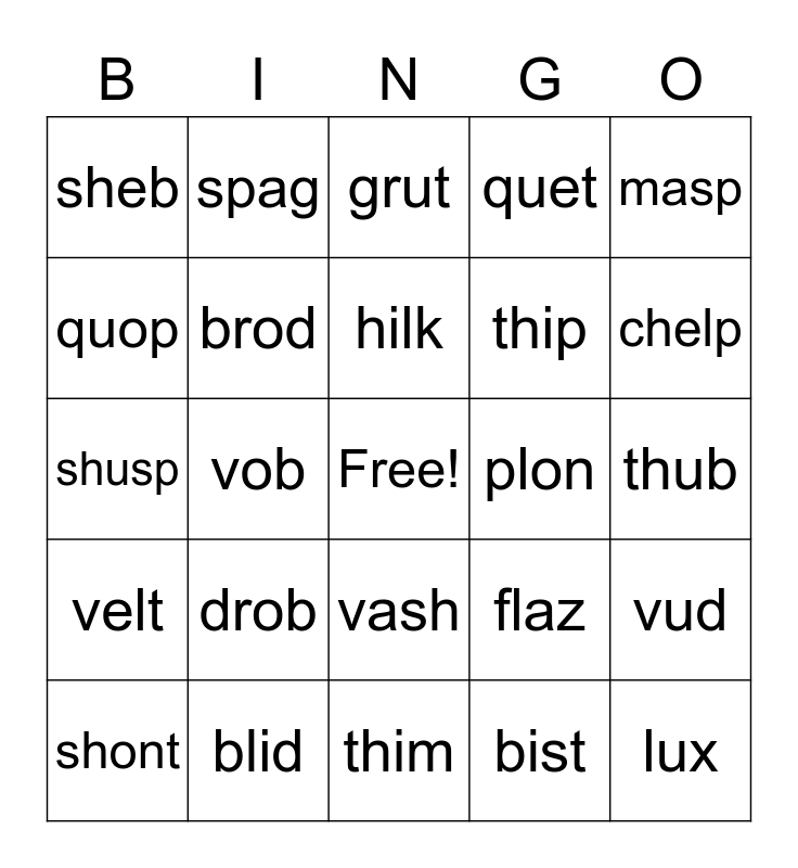 Nonsense Words Unit 3 Bingo Card