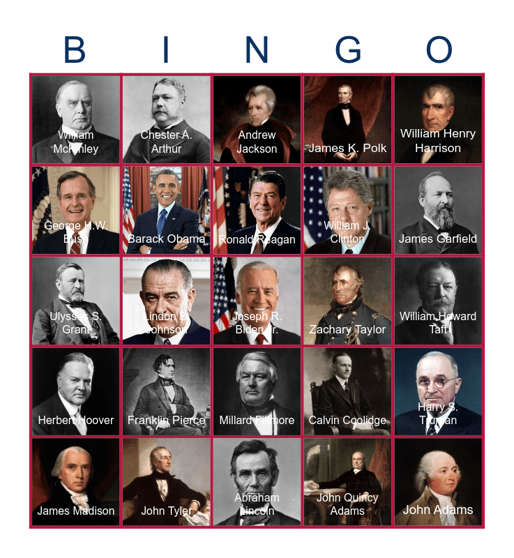 U.S. Presidents Bingo Card
