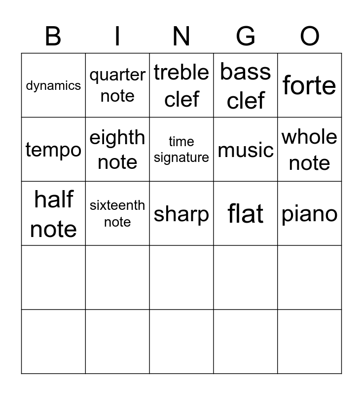Music Theory Bingo Card