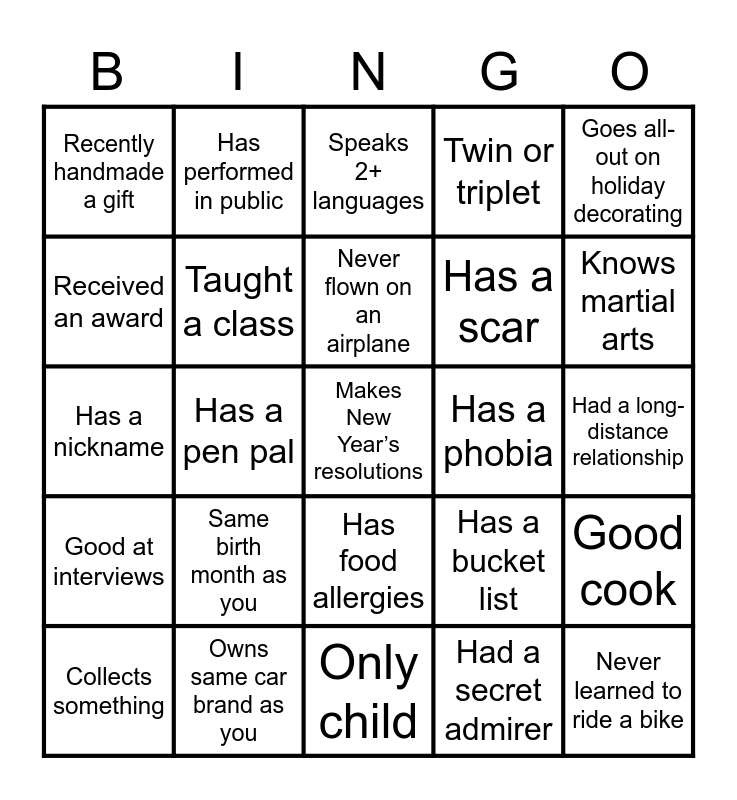 Harmony Bingo Card