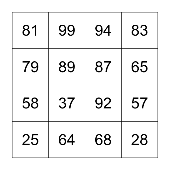 2 digit without renaming Bingo Card