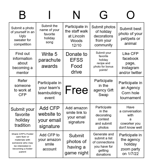 CFP GET INVOLVED Bingo Card CFP GET INVOLVED Bingo Card