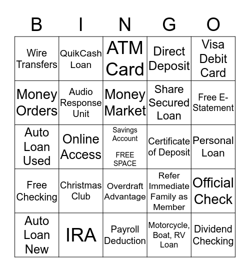 Credit Union Bingo Card