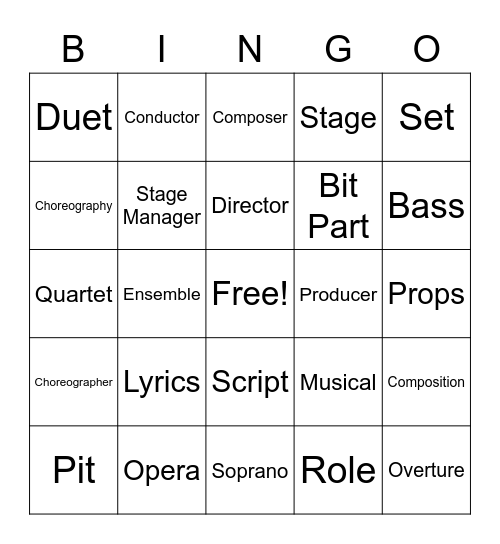 Music Theater Vocab Bingo Card