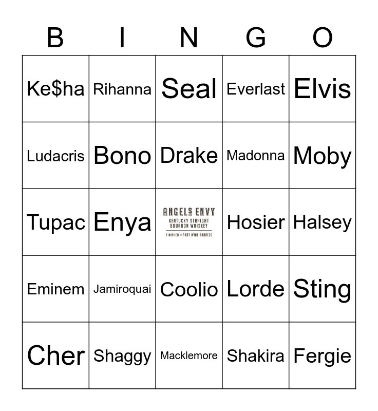 v58 ONE NAME SINGERS Bingo Card