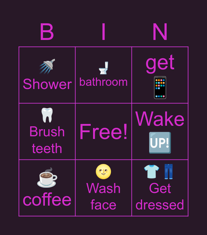 Morning routine Bingo Card