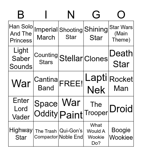 Star Wars Bingo Card