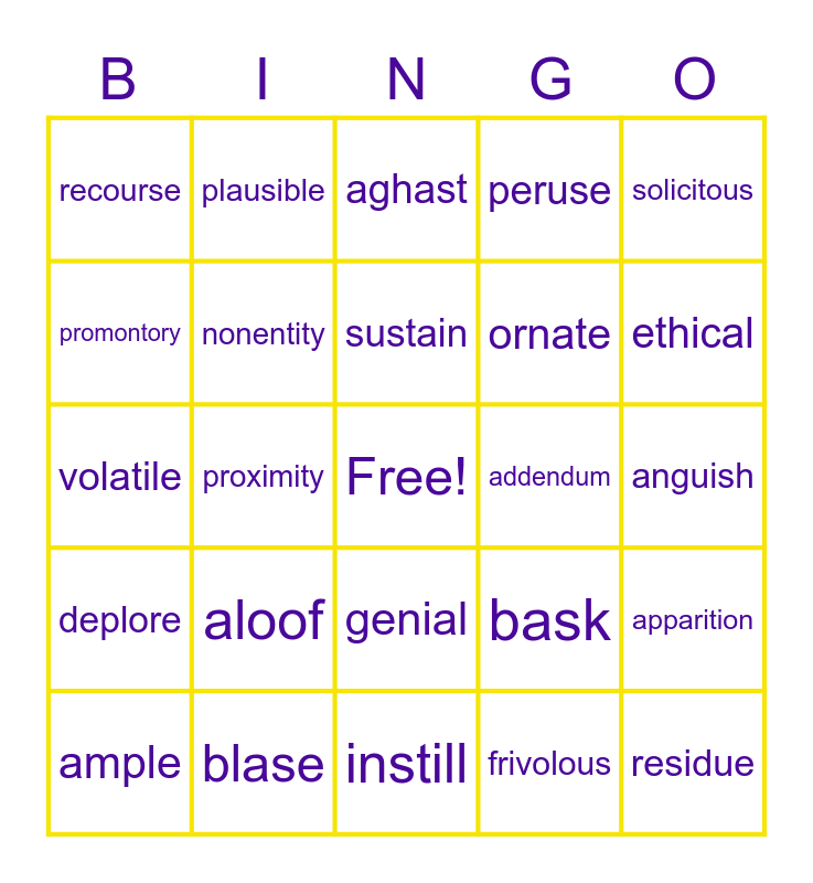 8th Grade Vocab Units 4-6 Bingo Card