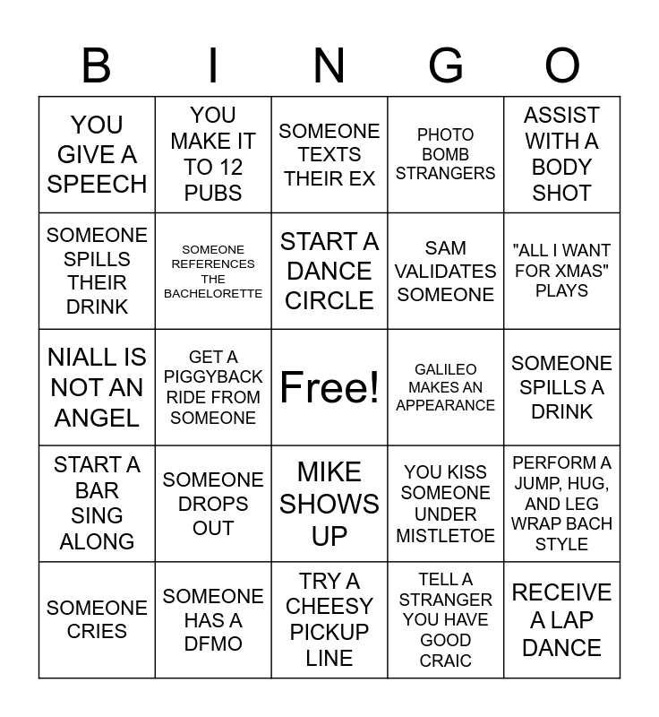 12 Pubs Bingo Card 12 Pubs Bingo Card